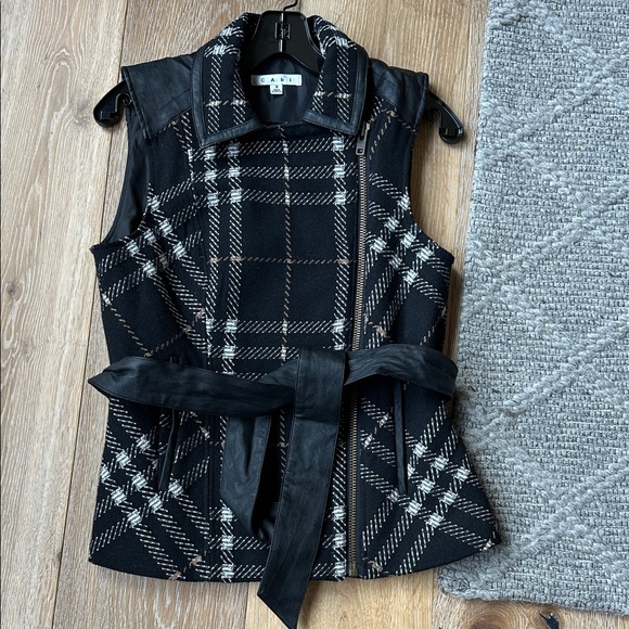 CAbi | Jackets & Coats | Cabi Black And White Checkered Vest With Belt ...